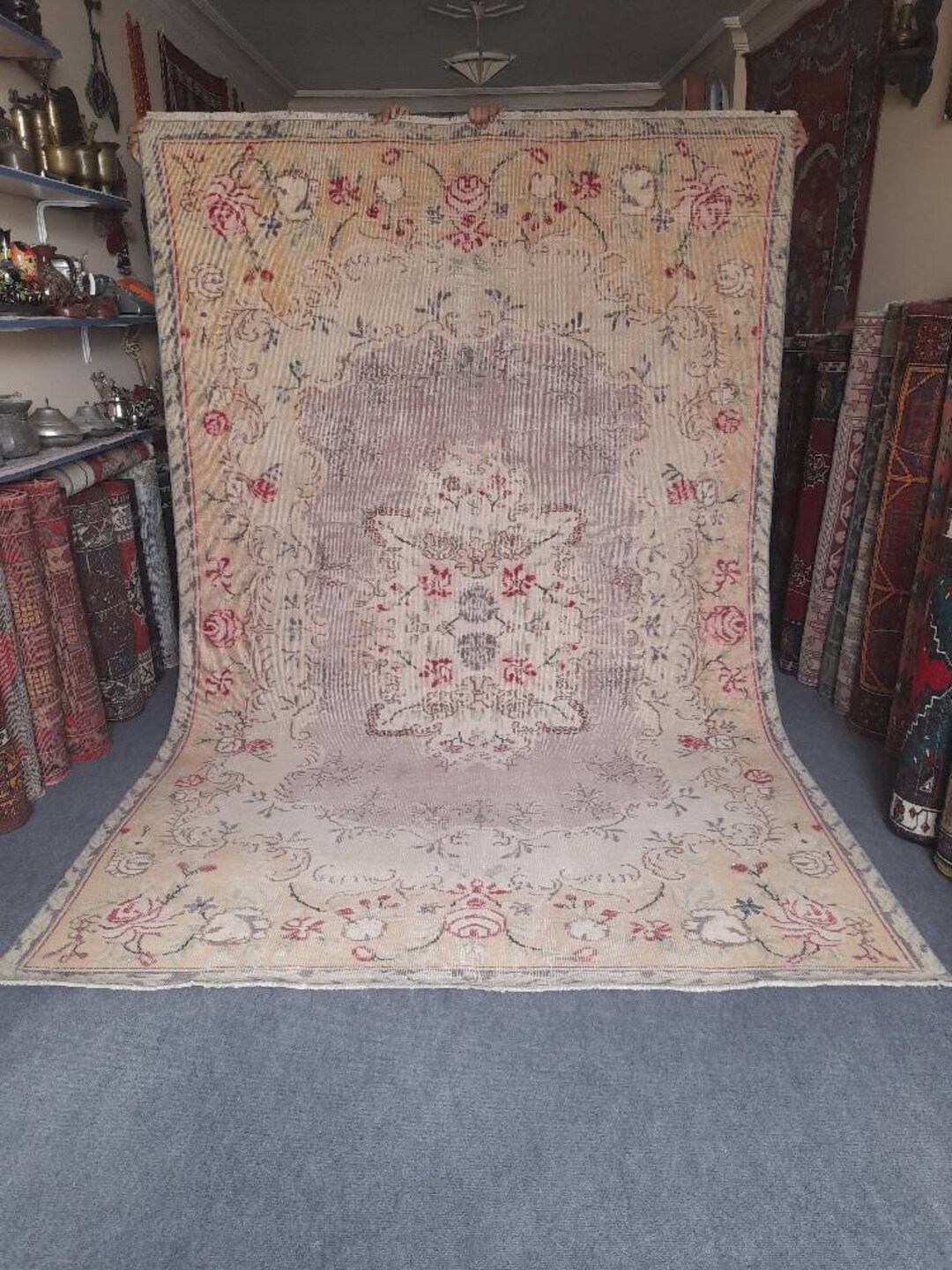 Large Vintage Turkish Rug: 6.3x9.7 Ft, Konya Medallion Design - Etsy