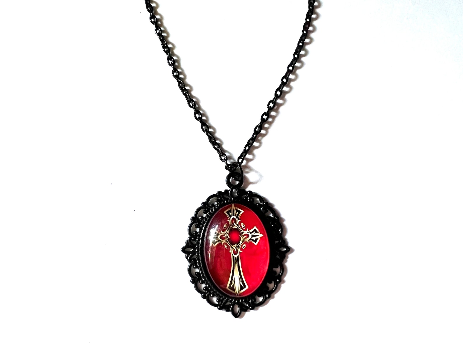 Gorgeous Gold Cross Image With Red Background Mounted on a Black ...
