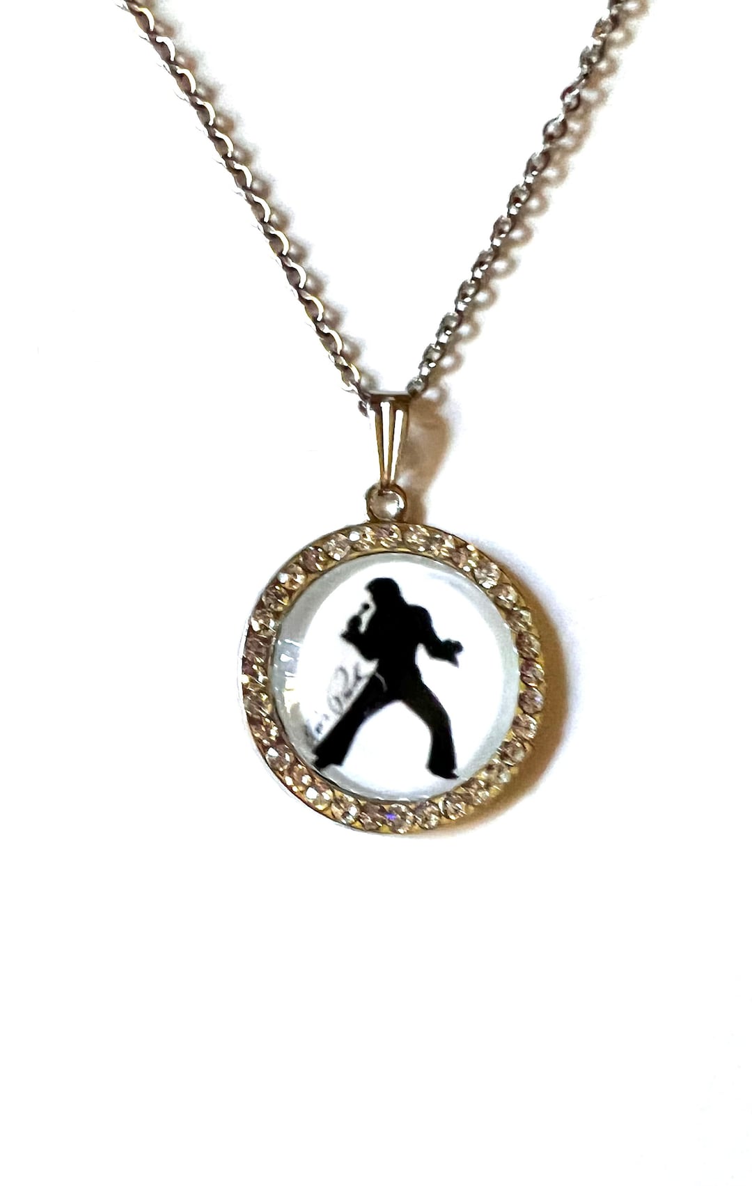 Sparkling Rhinestones Surround This Elvis Silhouette Pendant Necklace ...