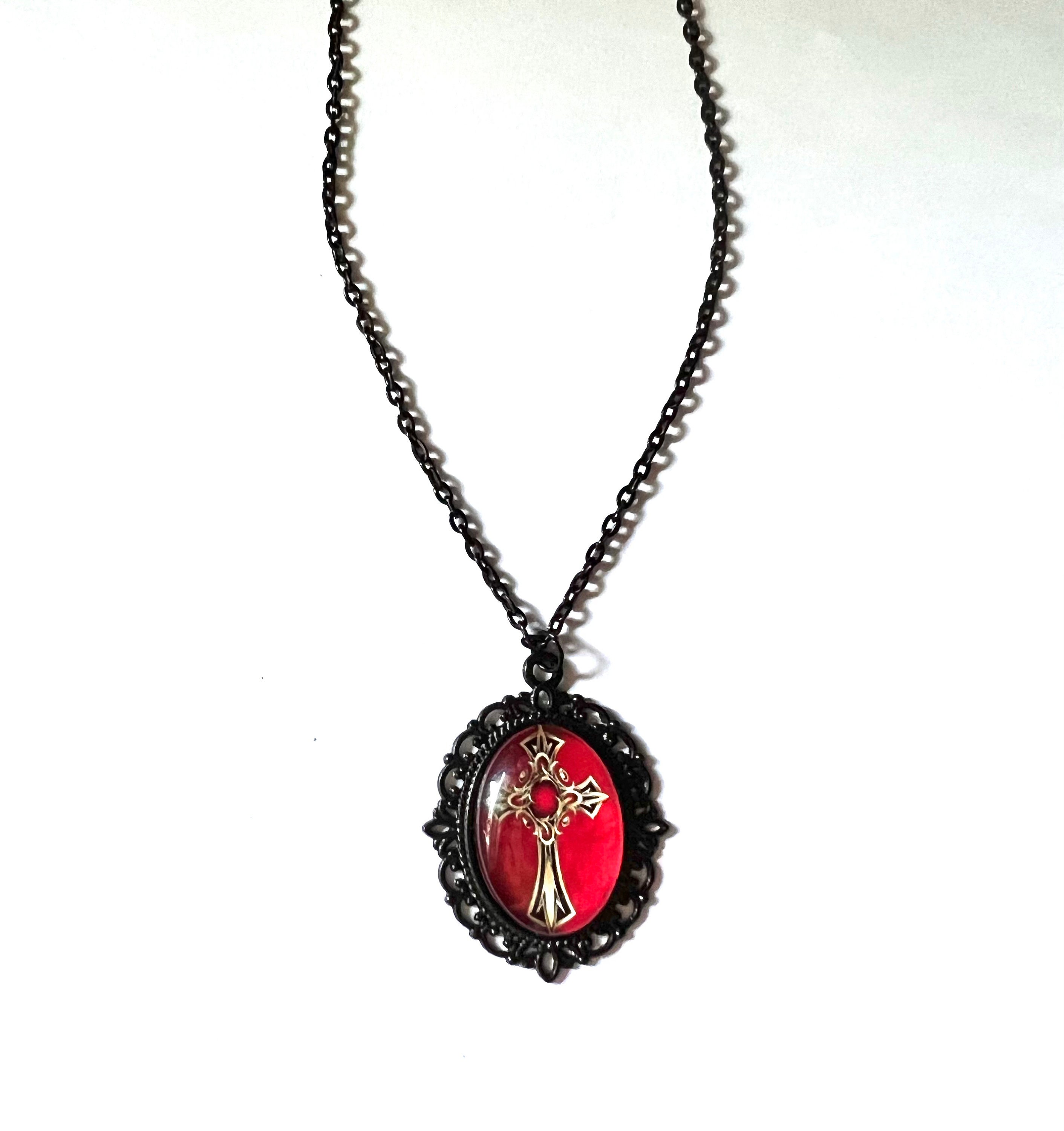 Gorgeous Gold Cross Image With Red Background Mounted on a Black ...