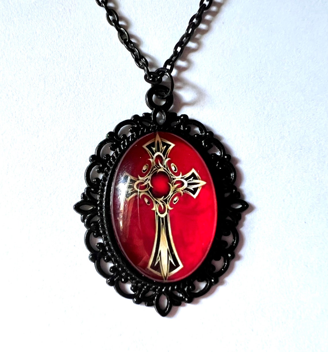 Gorgeous Gold Cross Image With Red Background Mounted on a Black ...
