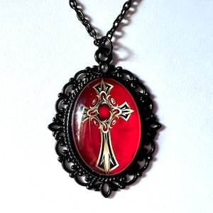 Gorgeous Gold Cross Image With Red Background Mounted on a Black ...