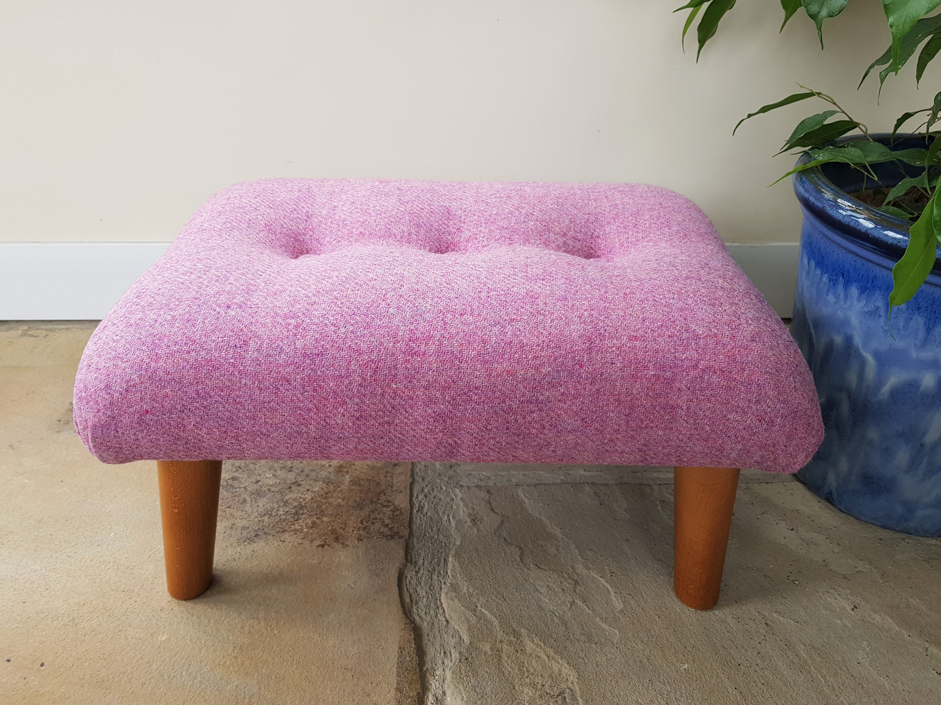 Pink Harris Tweed Footstool, Mauve Pink Tweed Rectangular Foot Rest ...