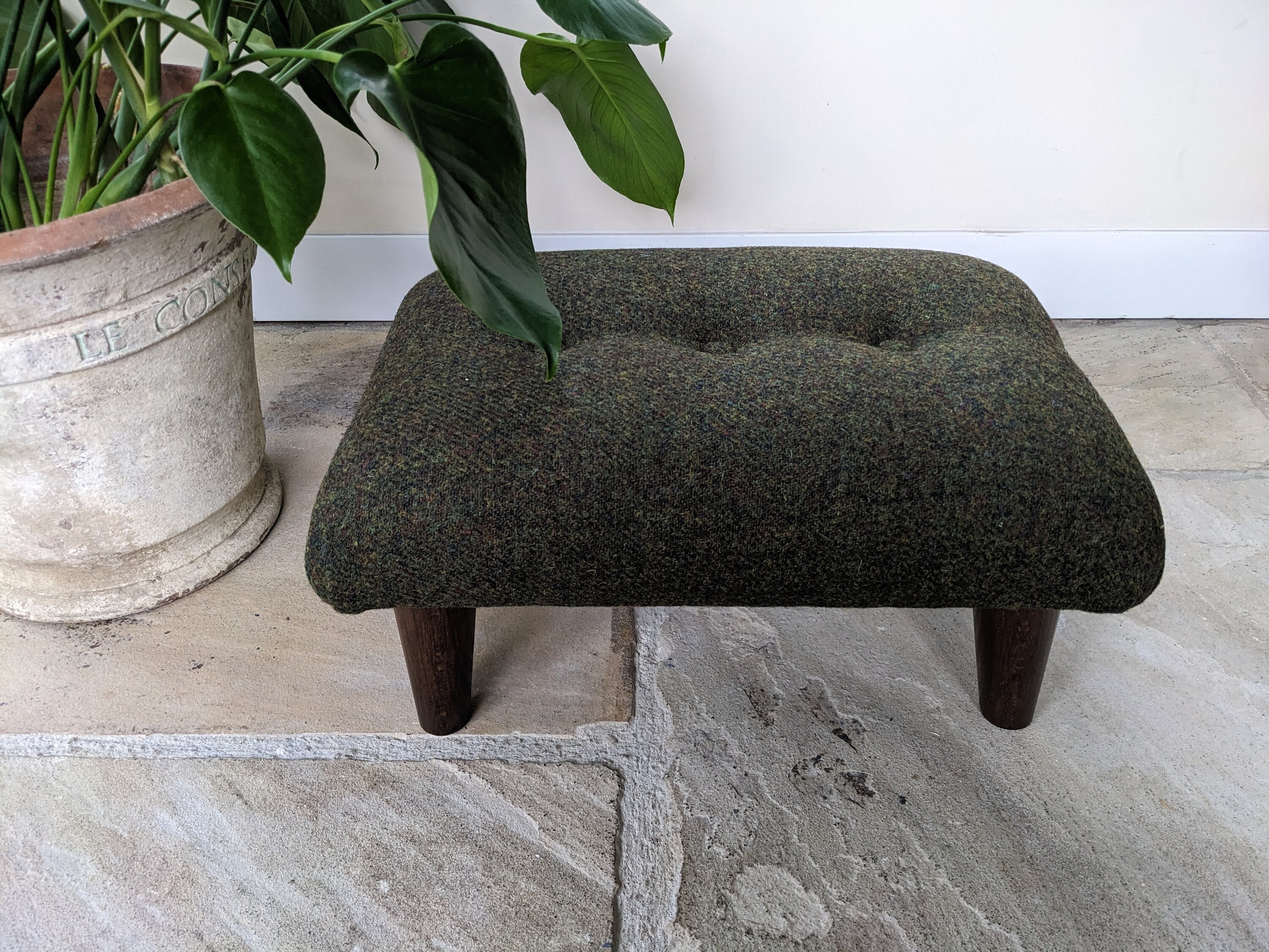Moss Green Harris Tweed Footstool, Green Tweed Rectangular Foot Rest ...