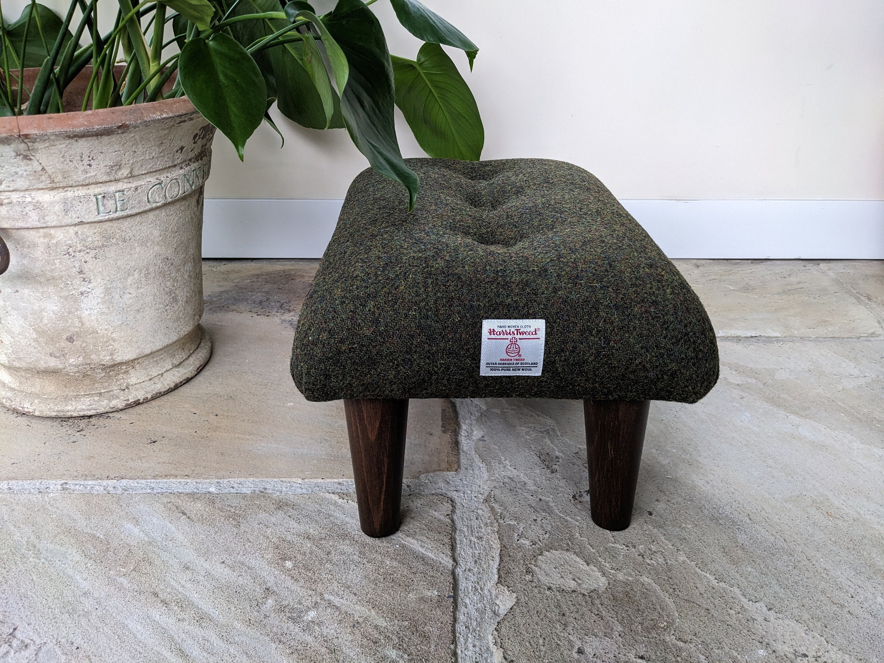 Moss Green Harris Tweed Footstool, Green Tweed Rectangular Foot Rest ...