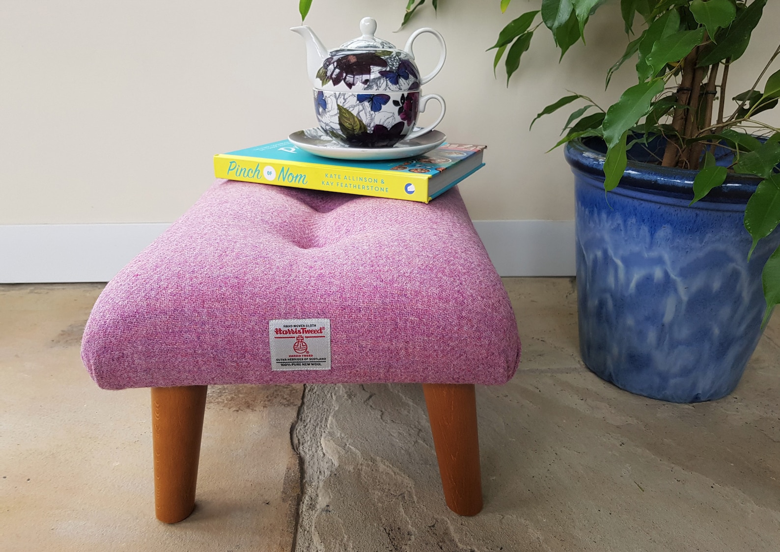 Pink Harris Tweed Footstool, Mauve Pink Tweed Rectangular Foot Rest - Etsy UK