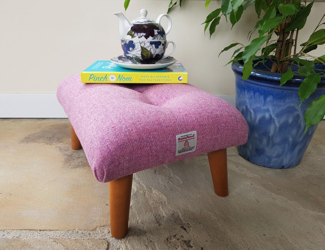 Pink Harris Tweed Footstool, Mauve Pink Tweed Rectangular Foot Rest ...