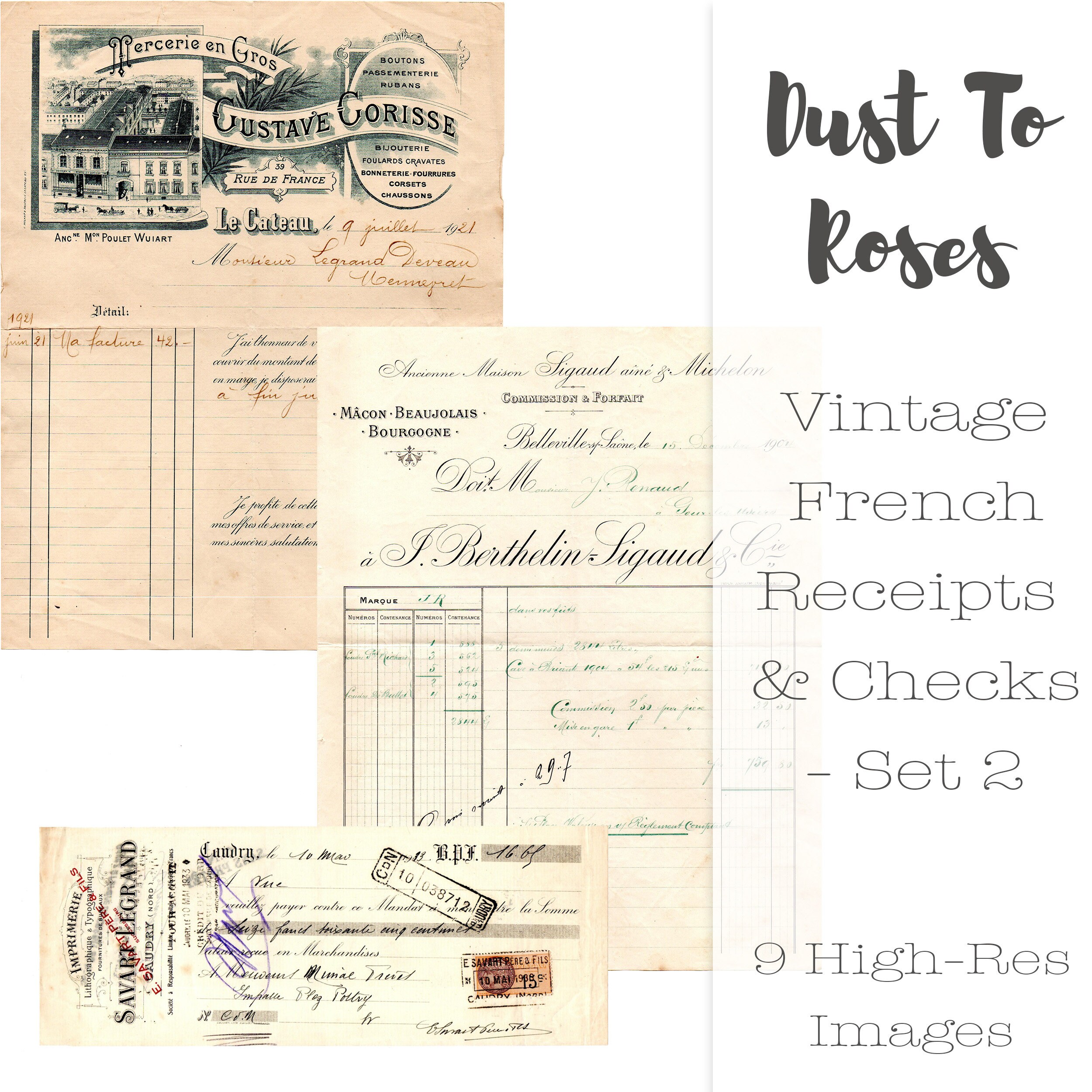 French Receipts 2 Digital // Vintage French Ephemera // French Ephemera ...