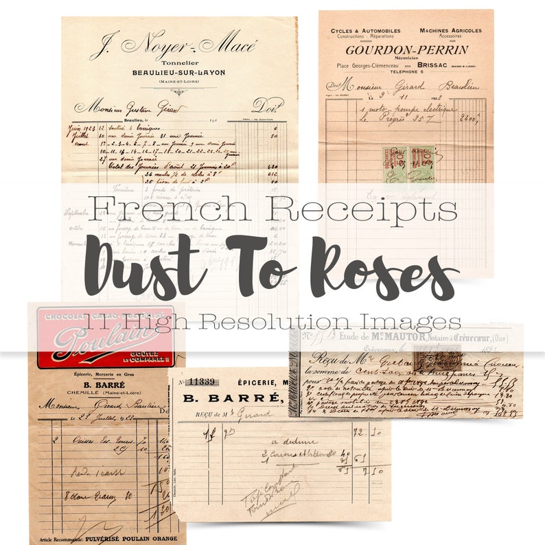 Vintage French Receipts Digital // Vintage French Ephemera // French ...