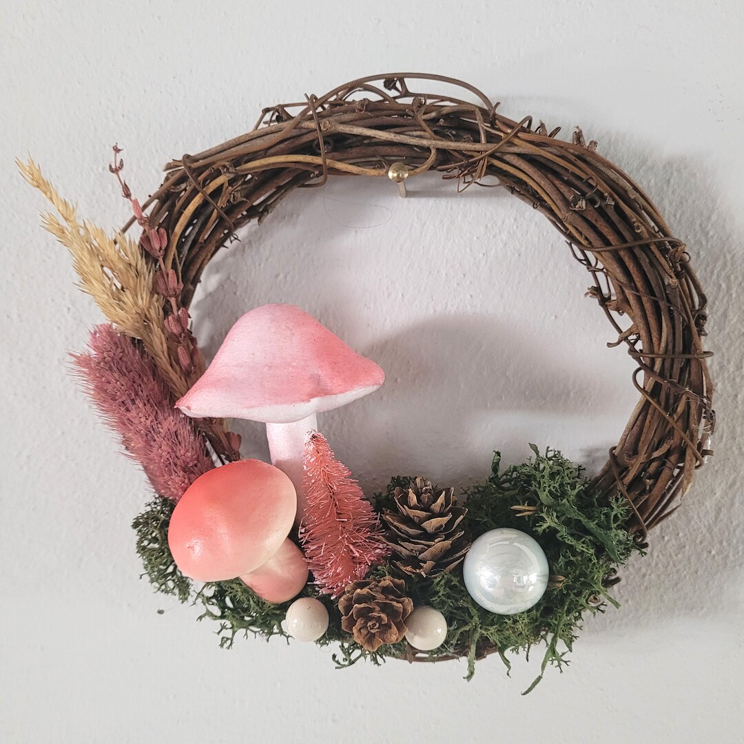 Mini Mushroom Wreath Woodland Decor Cottage Core Pine Cone Mushroom ...