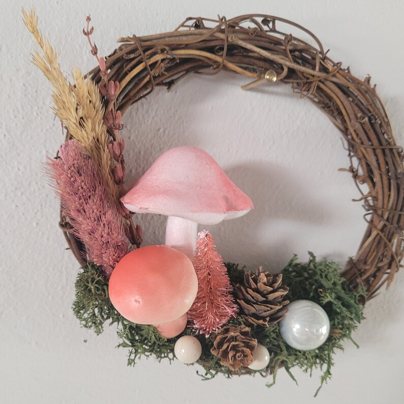 Mini Mushroom Wreath Woodland Decor Cottage Core Pine Cone Mushroom ...