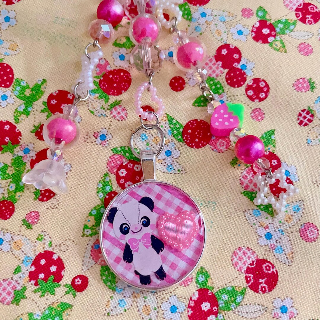 Panda Ribbon Heisei Retro Beaded Charm Keychain - Etsy