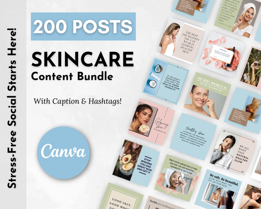 Skincare Social Media Post Bundle: 200 Beauty Images, Captions ...