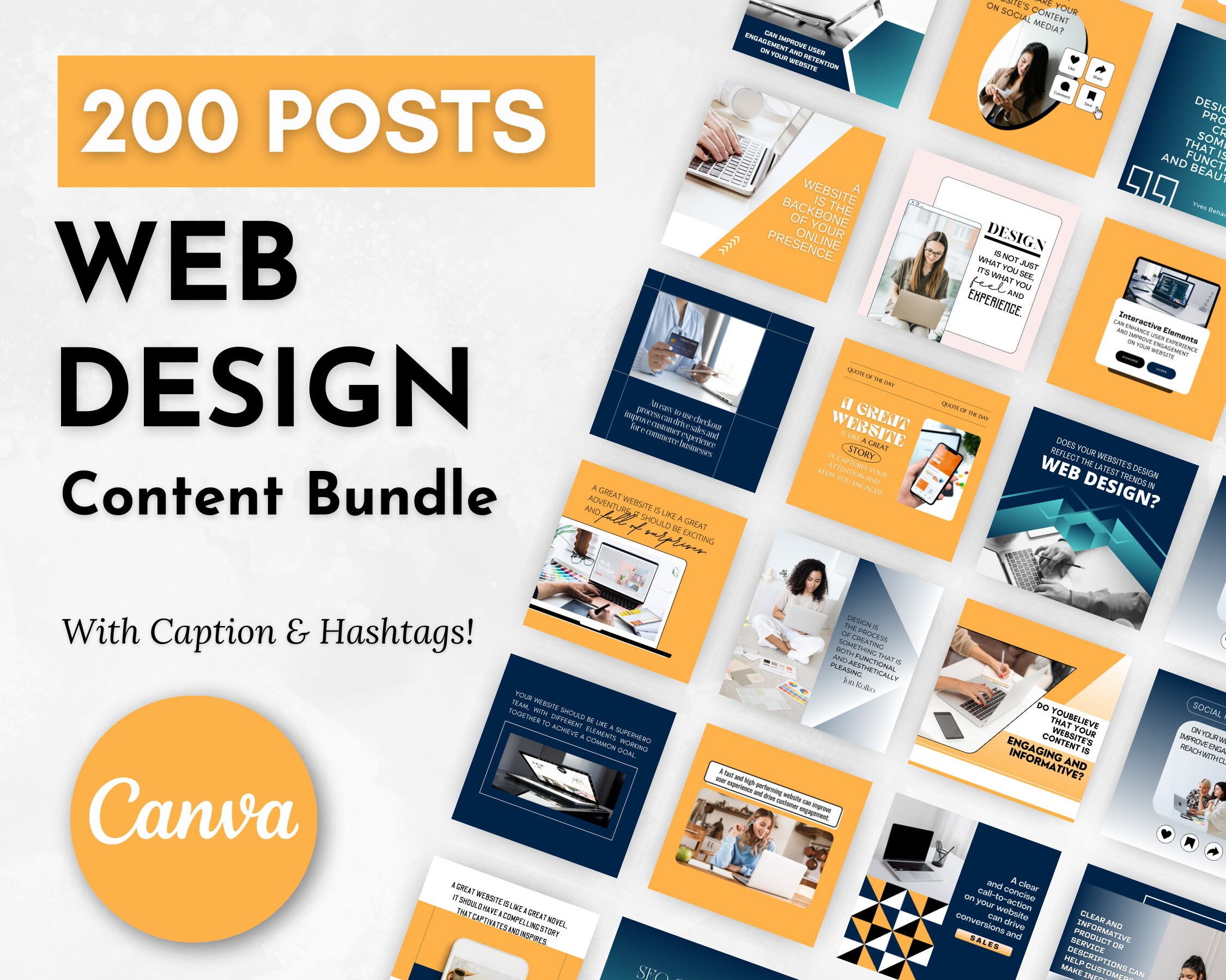 Web Design Social Media Content Bundle 200 Social Posts, Ready-to-brand ...