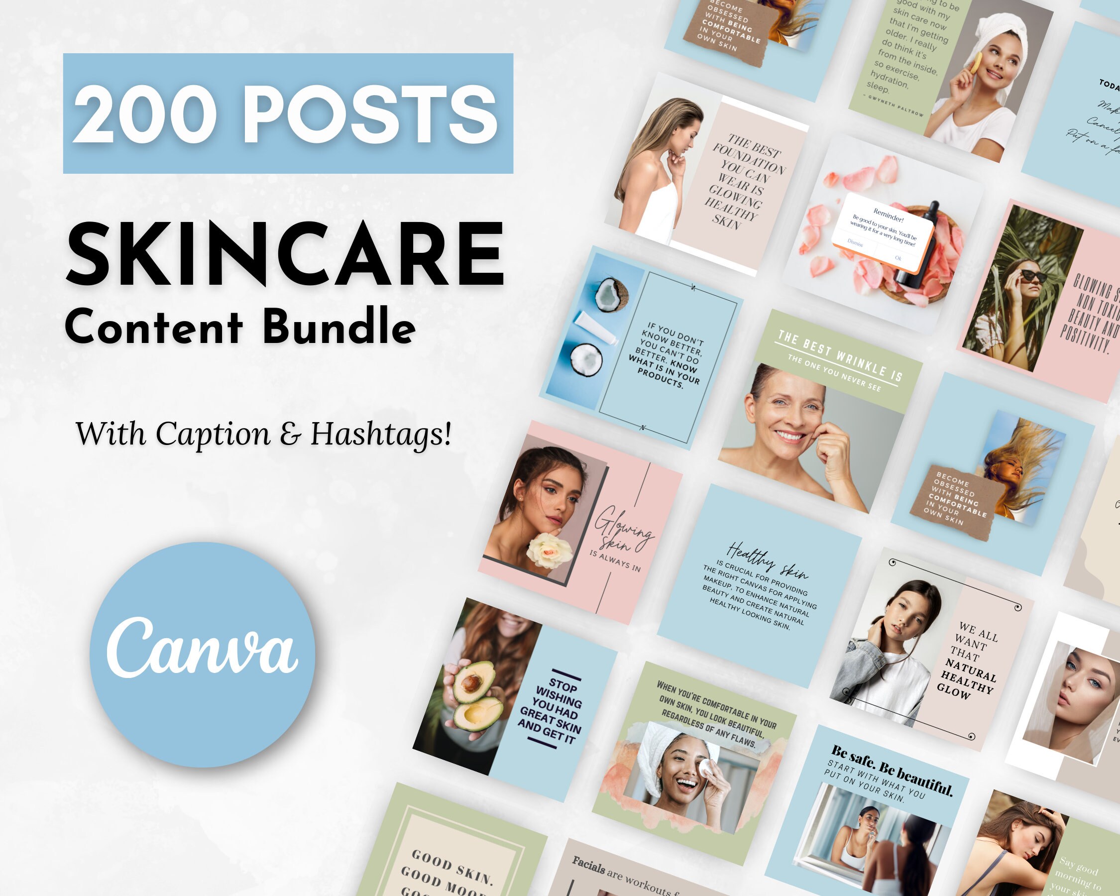 Skincare Social Media Post Bundle 200 Skincare Images, Captions ...