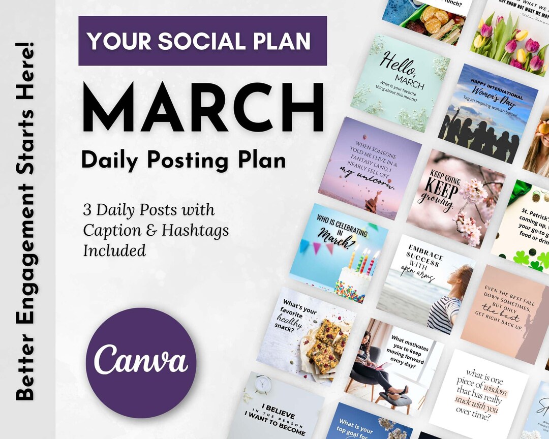 March Social Media Content Calendar: Daily Posts (done-for-you) - Etsy