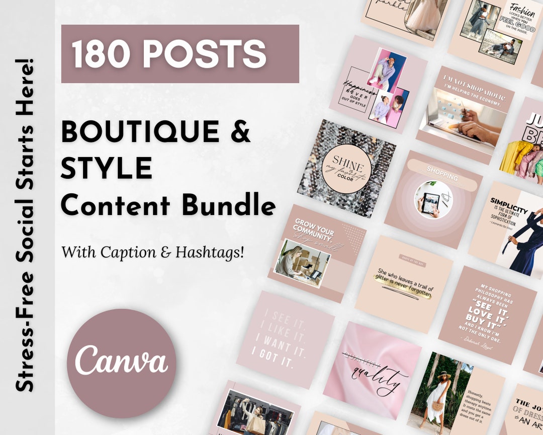 Boutique Social Media Content Bundle - 180 Niche Posts, Ready-to-brand ...