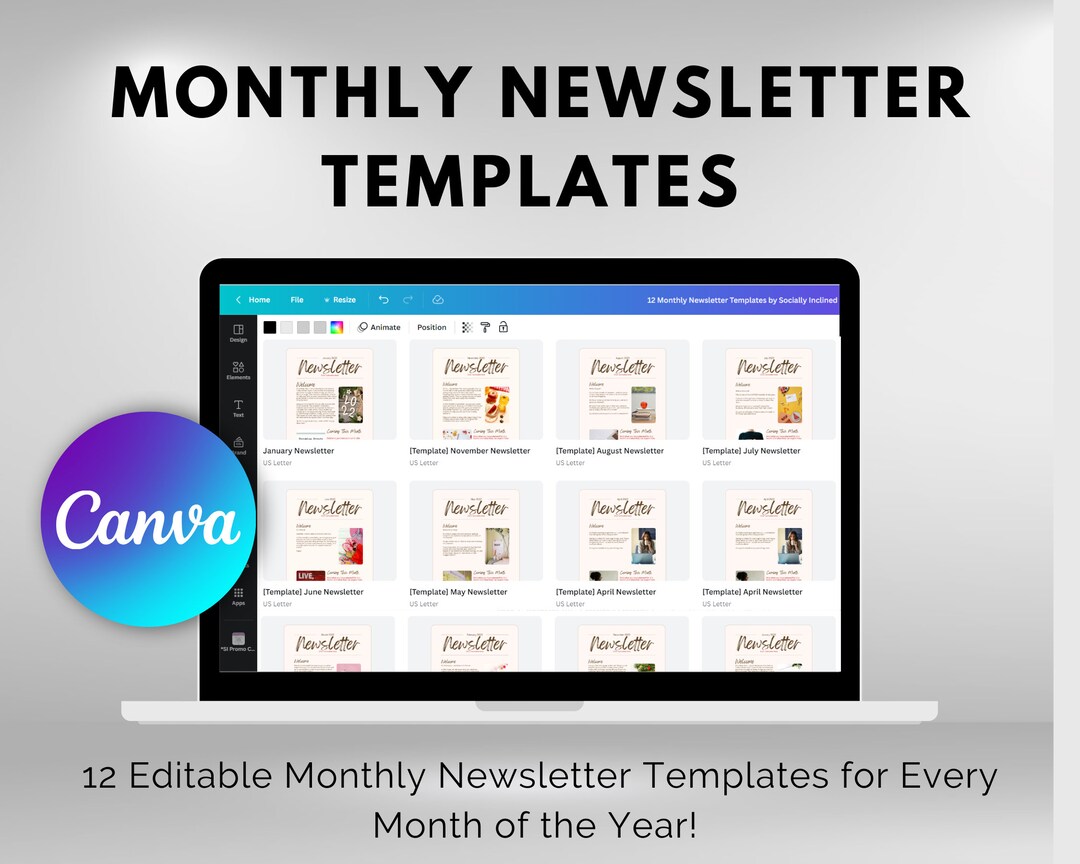 12 Monthly Newsletter Canva Templates - January Through December | Grow ...