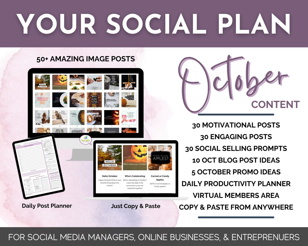 OCTOBER Social Media Content62 IMAGE Posts 31 Social Selling - Etsy