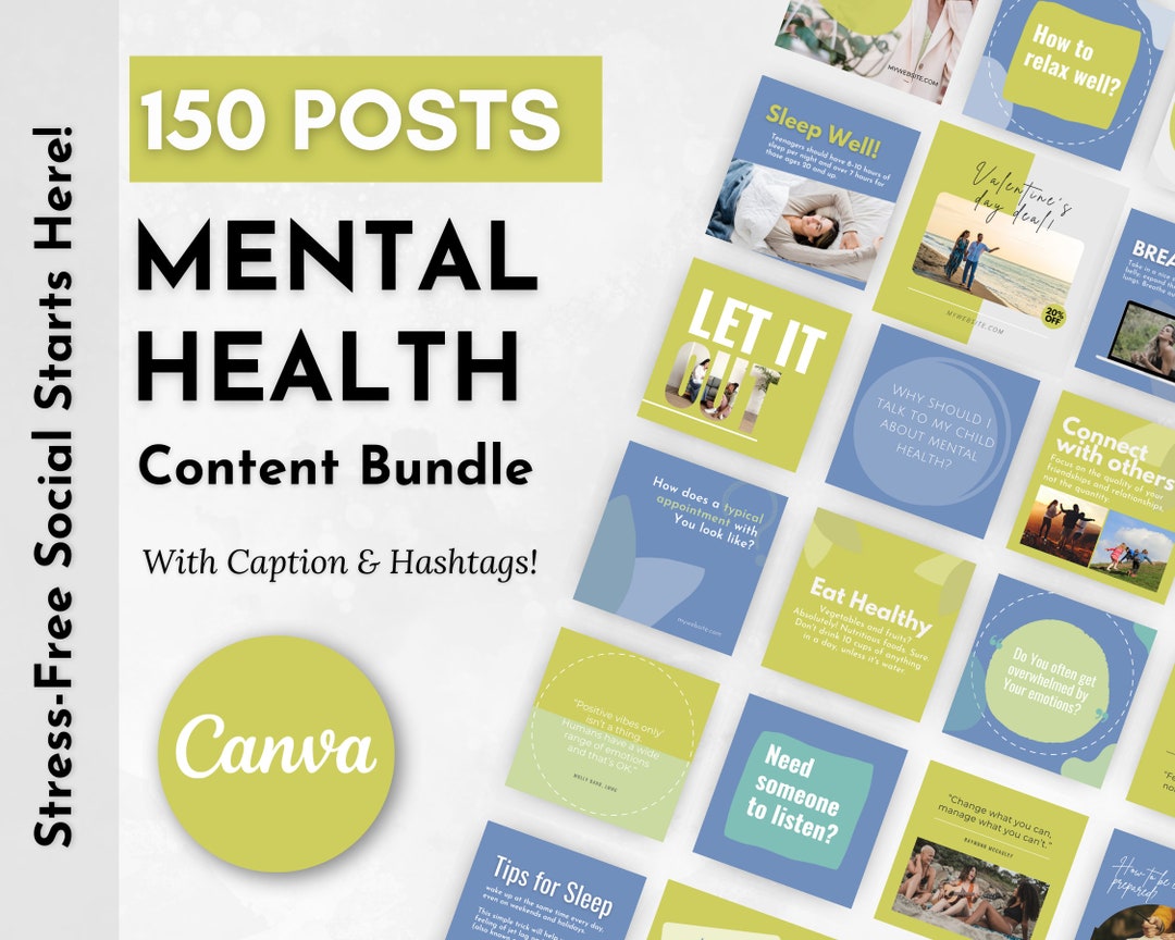 Mental Health Social Media Content Bundle - 150 Niche Posts, Ready-to ...