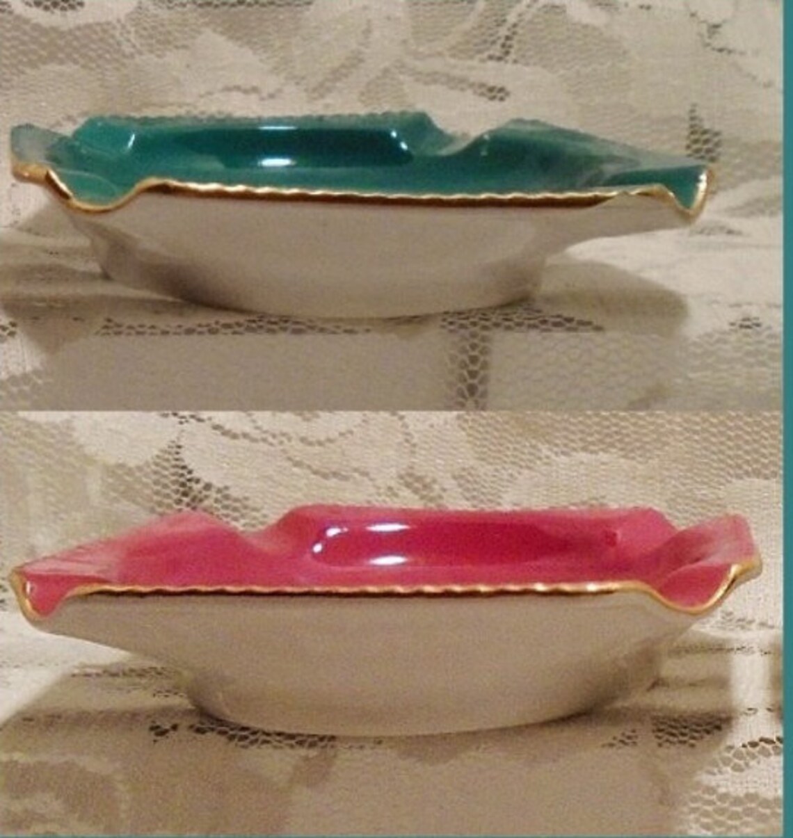 CICO China Ashtray Set Vintage Fine China Ashtrays Teal and | Etsy
