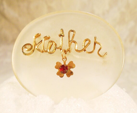 Antique Frosted Celluloid Mother Brooch, Gold Wire Sc… - Gem