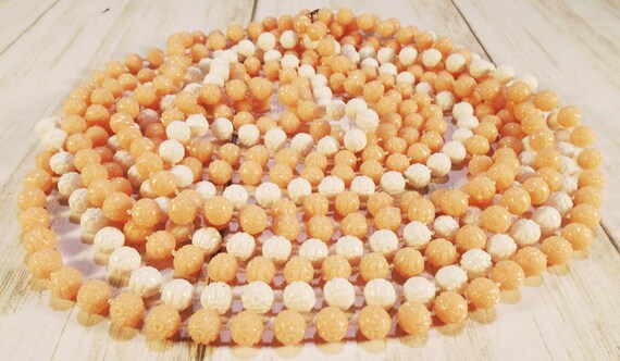 1930's Flapper Beads, Peach and White Roses, 3 Strand… - Gem