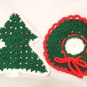 Christmas Tree and Wreath Washcloth Set, Handmade Crochet Washcloths ...