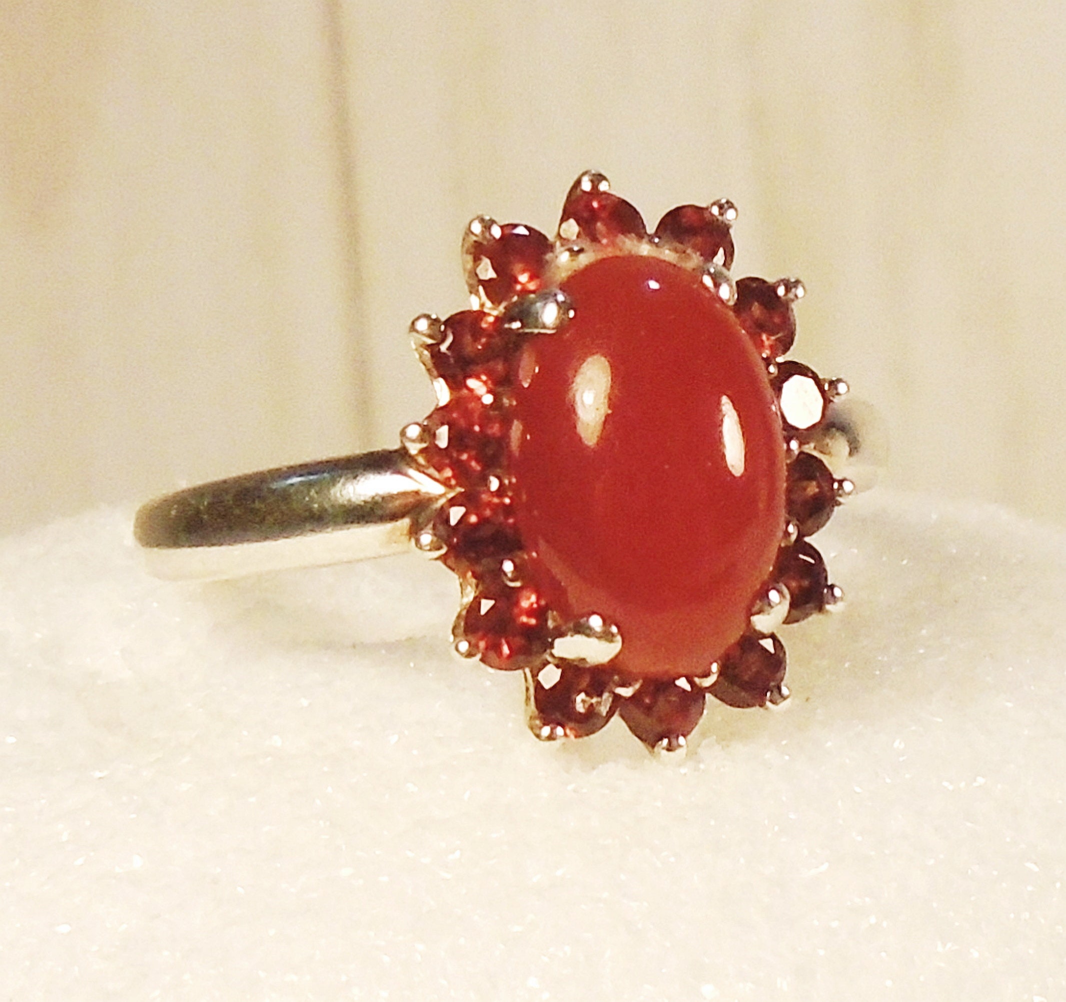 Anillo de jade y granate vintage anillo de jade naranja rojo | Etsy