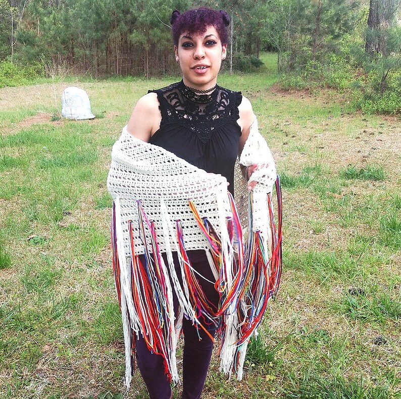 Large Bohemian Triangle Shawl Cream Colored Shawl Rainbow - Etsy