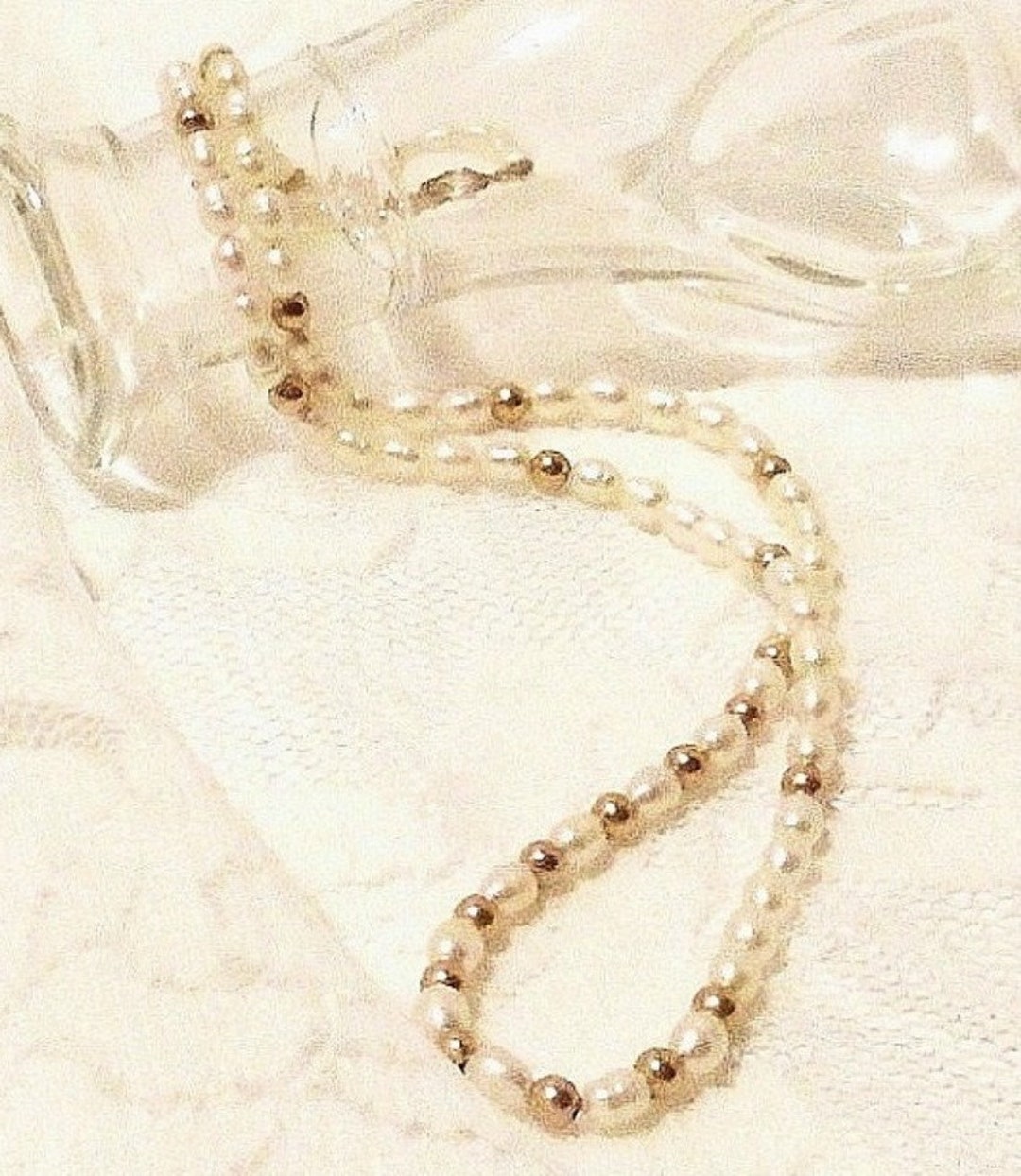Vintage Hand Strung Pearl Necklace, 14k GF Beads, Delicate Pearls, Gold ...