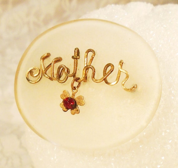 Antique Frosted Celluloid Mother Brooch, Gold Wire Sc… - Gem