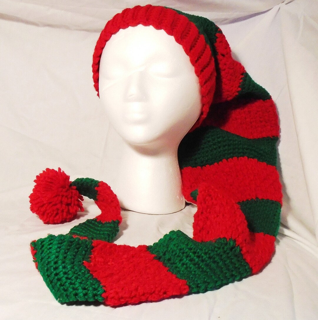 Long Tail Striped Toboggan Hat, Red and Green, Long Stocking Cap ...