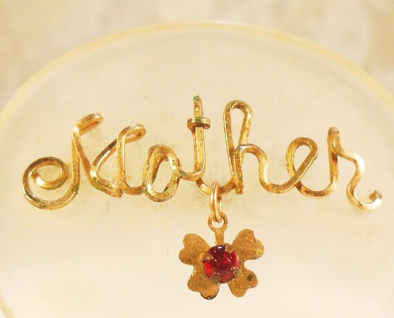 Antique Frosted Celluloid Mother Brooch, Gold Wire Sc… - Gem