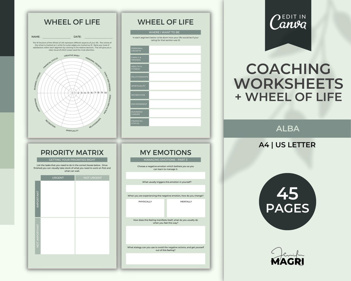Wheel of Life Worksheet Template, Coaching Worksheets, Canva Template ...