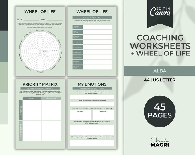 Wheel of Life Worksheets Editable Canva Template | Life Balance Wheel ...