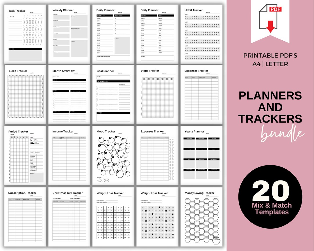 PRINTABLE PLANNERS & TRACKERS, Daily, Weekly, Yearly Planner Pages ...