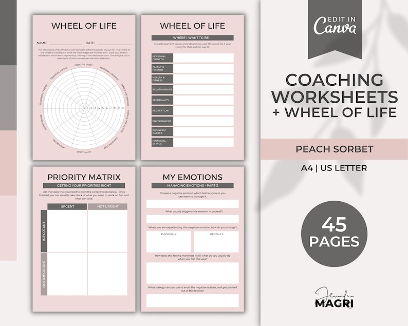 Wheel of Life Worksheet Template, Coaching Worksheets, Canva Template ...