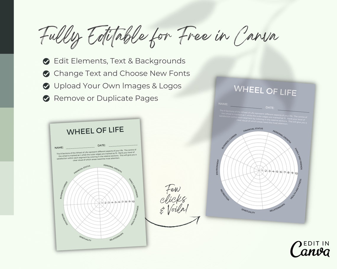 Wheel of Life Worksheet Template, Coaching Worksheets, Canva Template ...