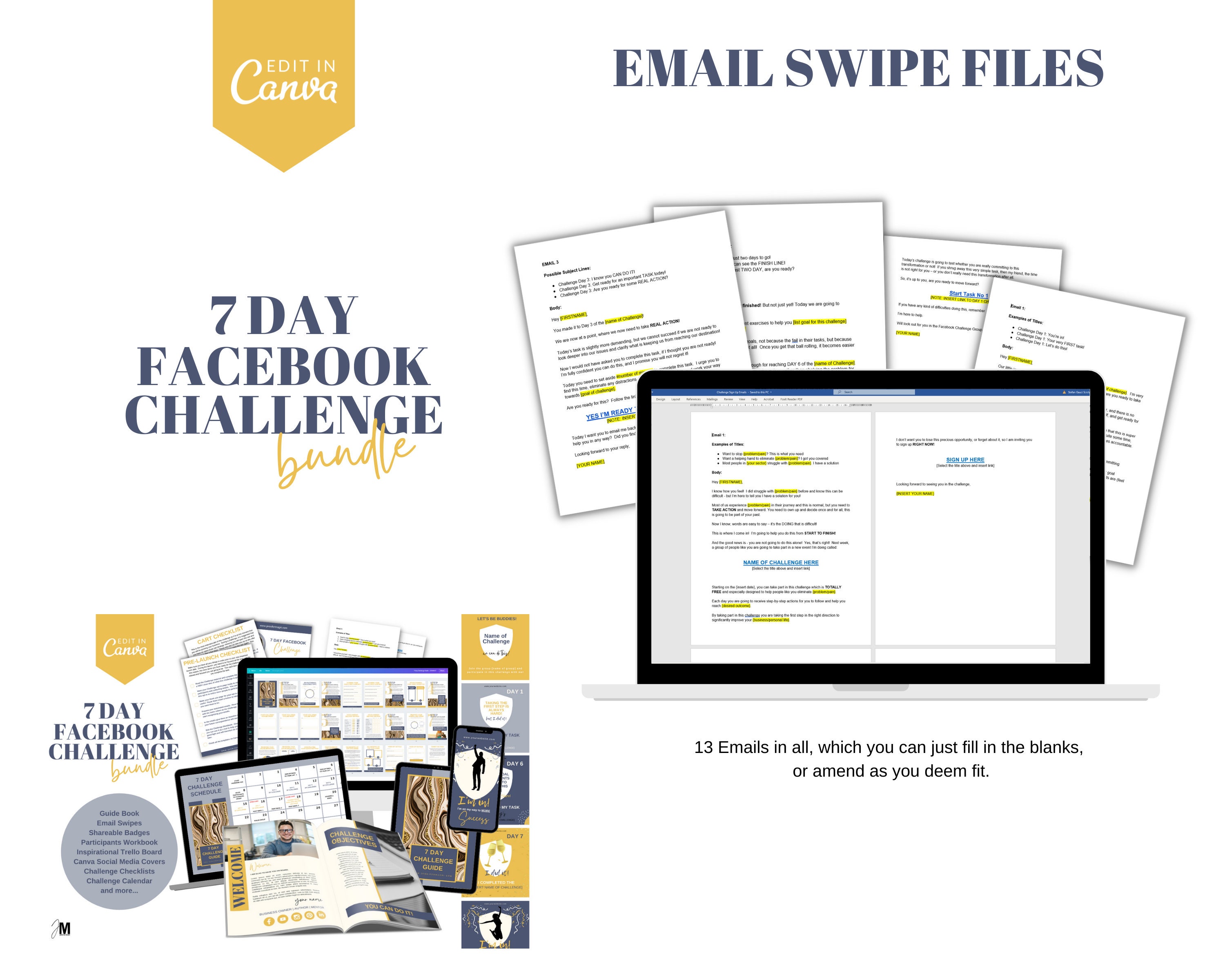 7 DAY FACEBOOK CHALLENGE Bundle. Guide Book, Workbook, Email Swipes ...