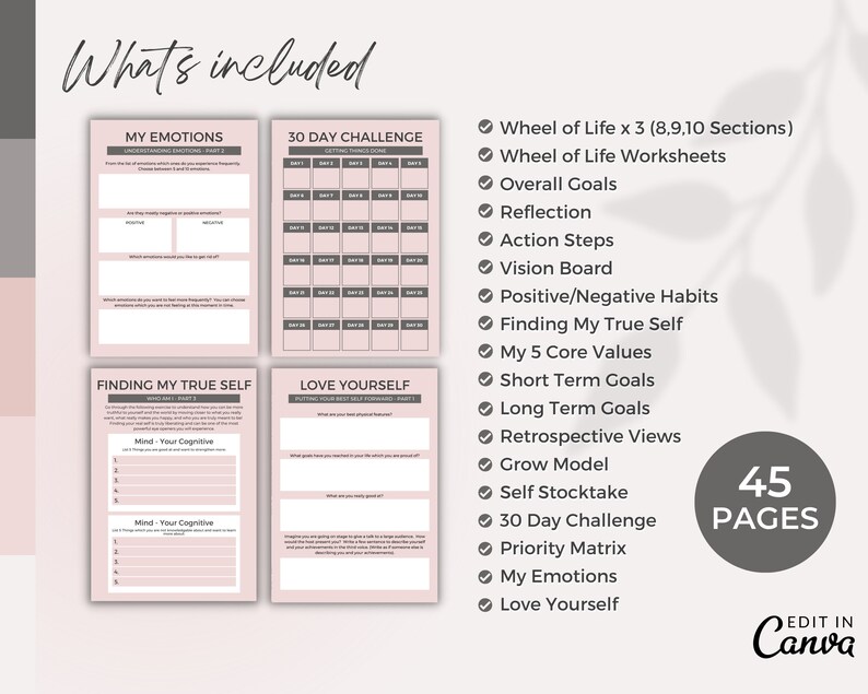 Wheel of Life Worksheet Template, Coaching Worksheets, Canva Template ...
