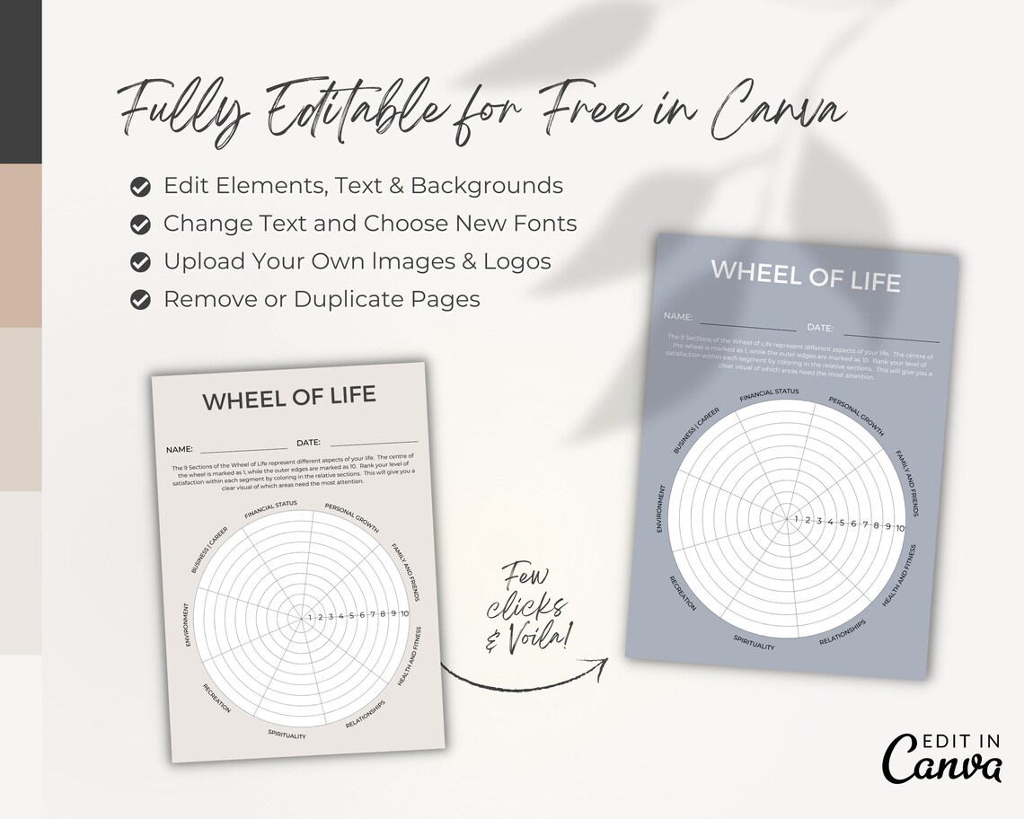 Wheel of Life Worksheet Template, Coaching Worksheets, Canva Template ...