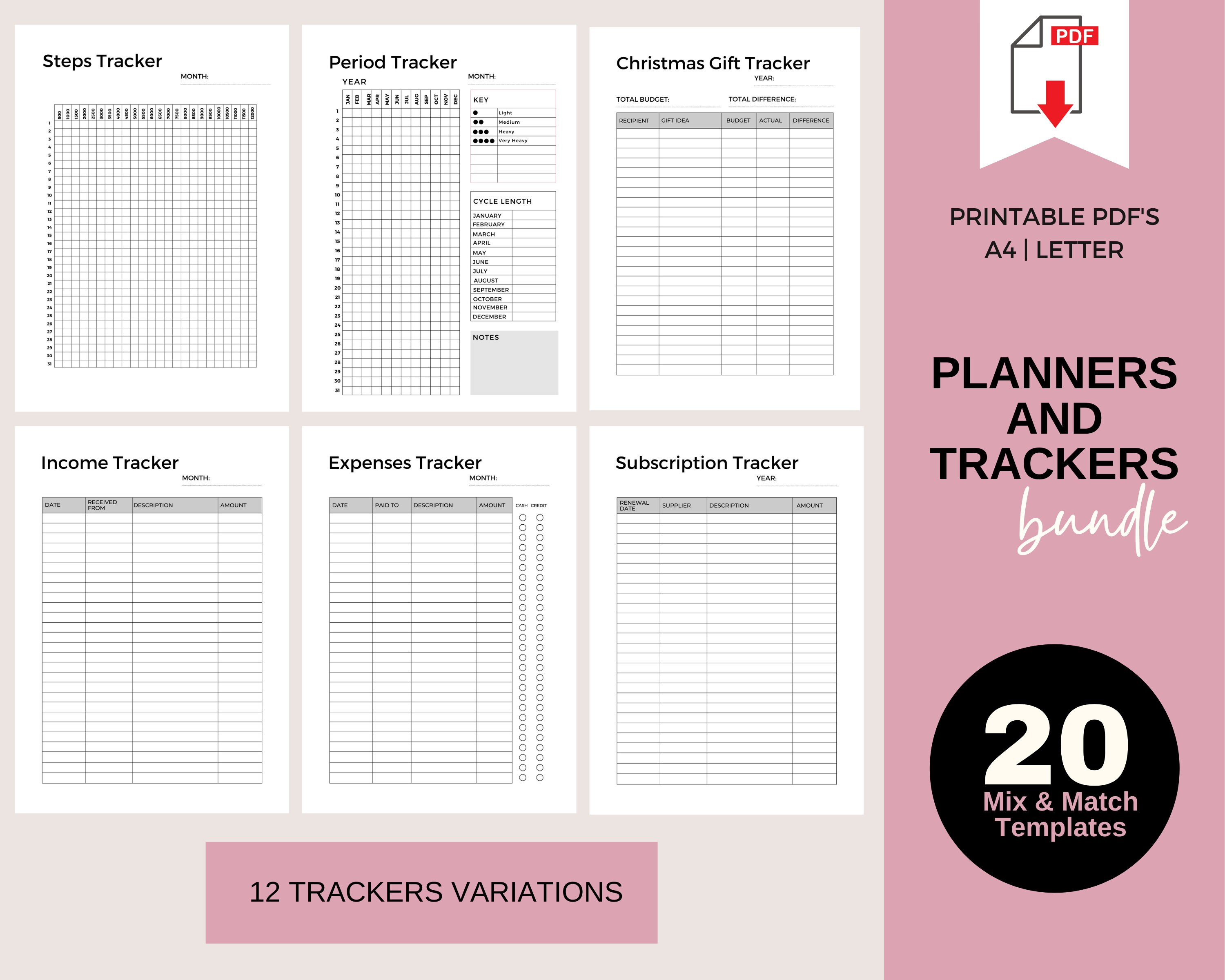 PRINTABLE PLANNERS & TRACKERS, Daily, Weekly, Yearly Planner Pages ...