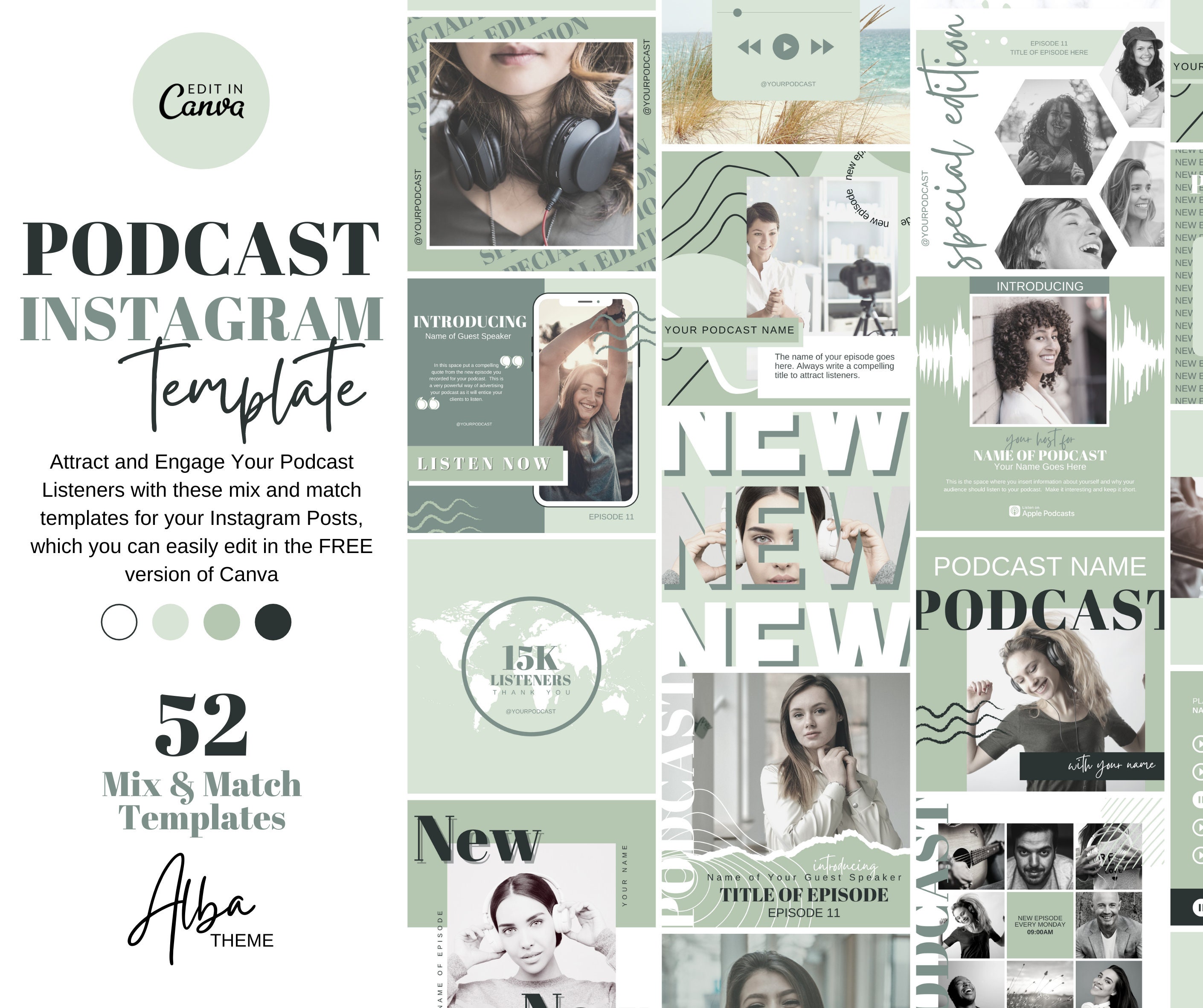 Podcast Instagram Posts - Canva Template for Coaches, Course Creators ...