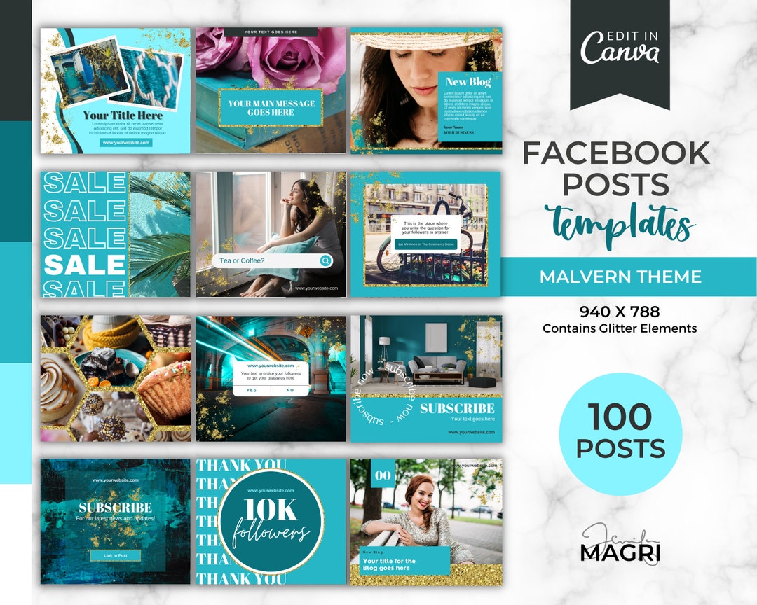 FACEBOOK POSTS CANVA Template - Teal and Gold Facebook Group Branding ...