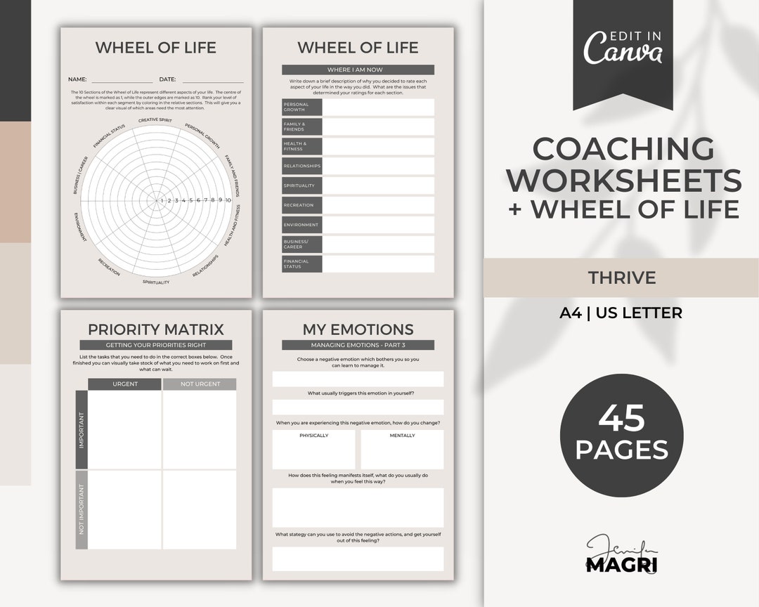 Wheel of Life Worksheet Template, Coaching Worksheets, Canva Template ...
