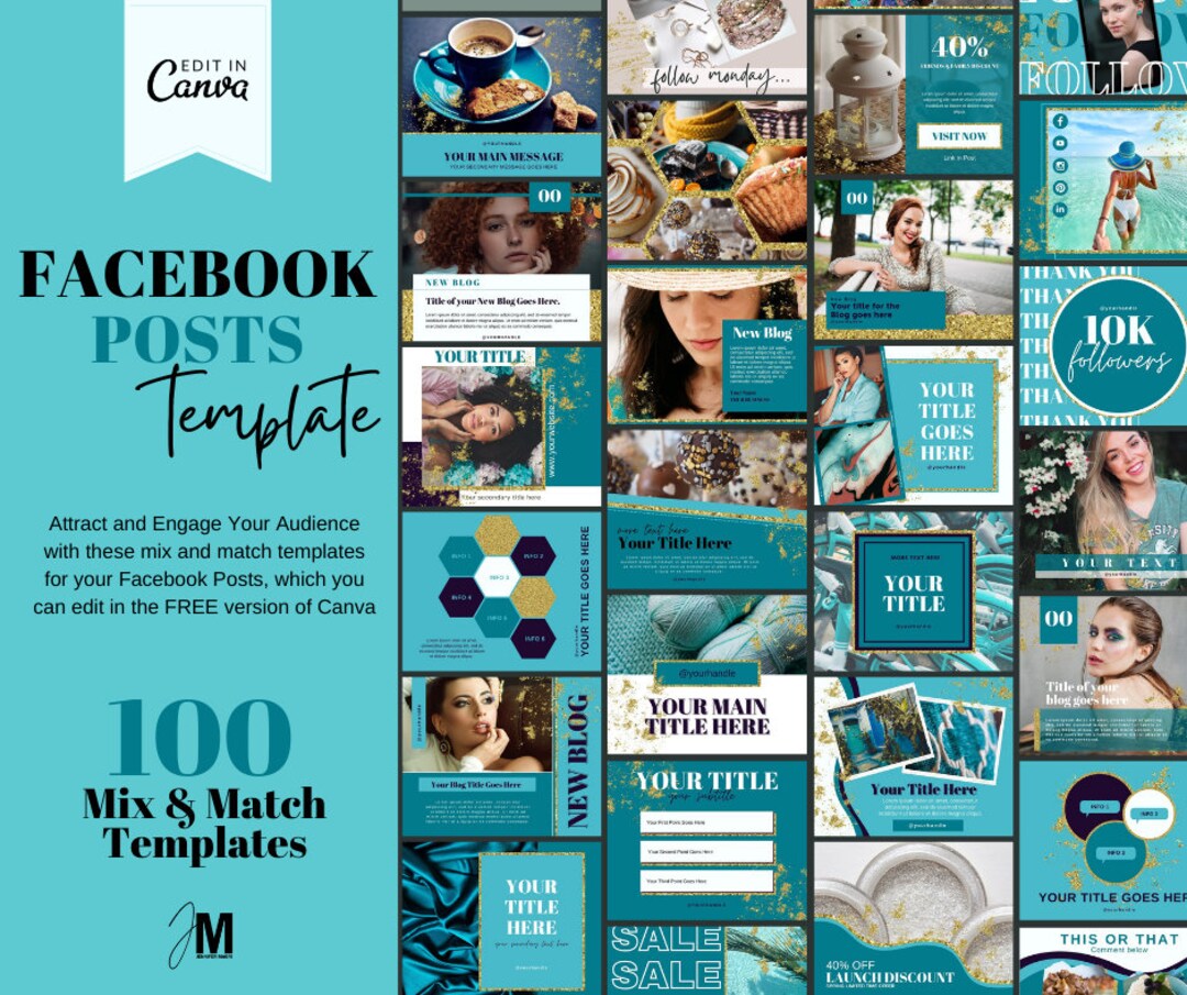FACEBOOK CANVA TEMPLATE - Teal and Gold Facebook Group Branding Package ...