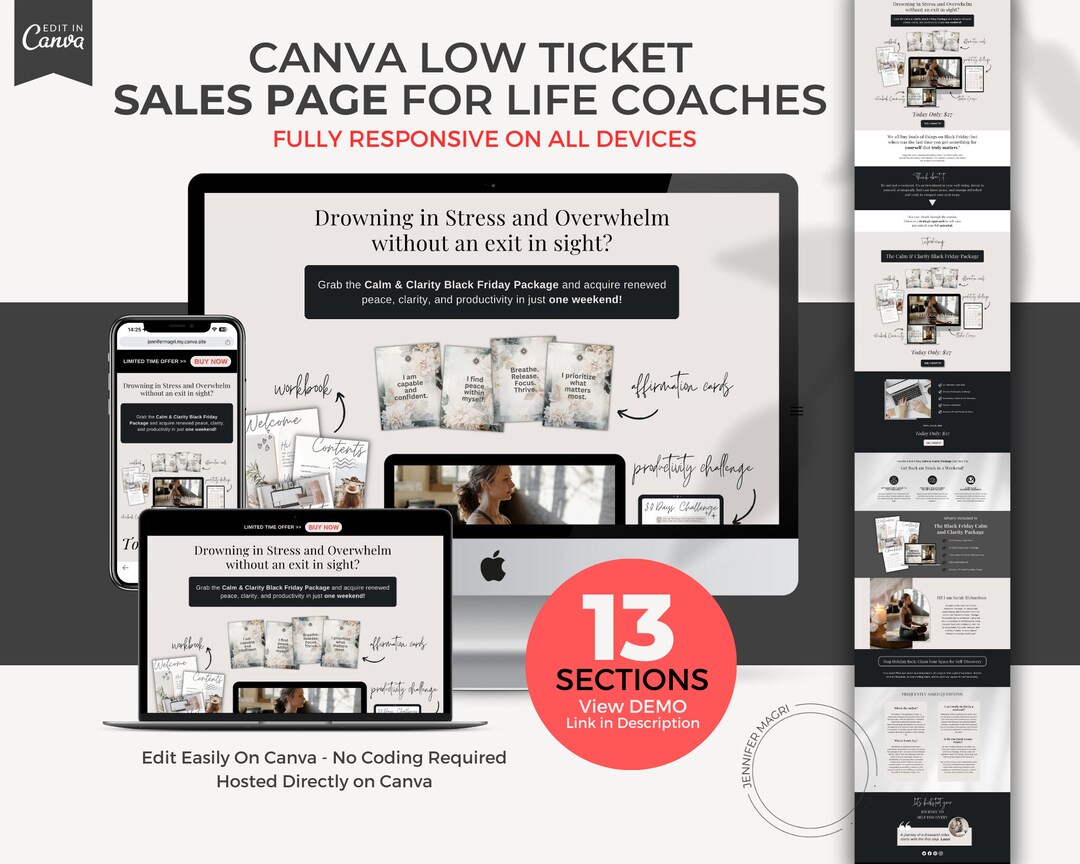 Canva Sales Page for Life Coaches, Editable Low Ticket Sales Page, Easy ...