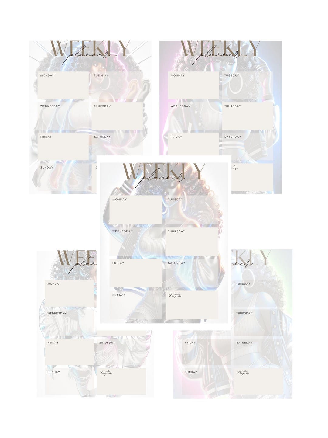 Weekly Planner Template Bundle W/ 5 Different Background Images - Etsy