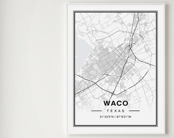 Waco Map Poster Texas Map Print Art Deco Series - Etsy